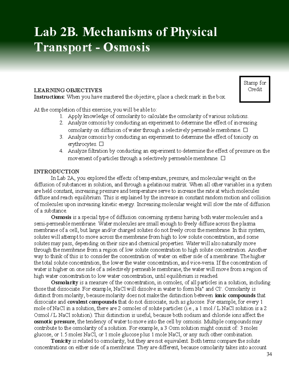 Lab 5 - Lab 5 - Lab 2B. Mechanisms of Physical Transport - Osmosis ...