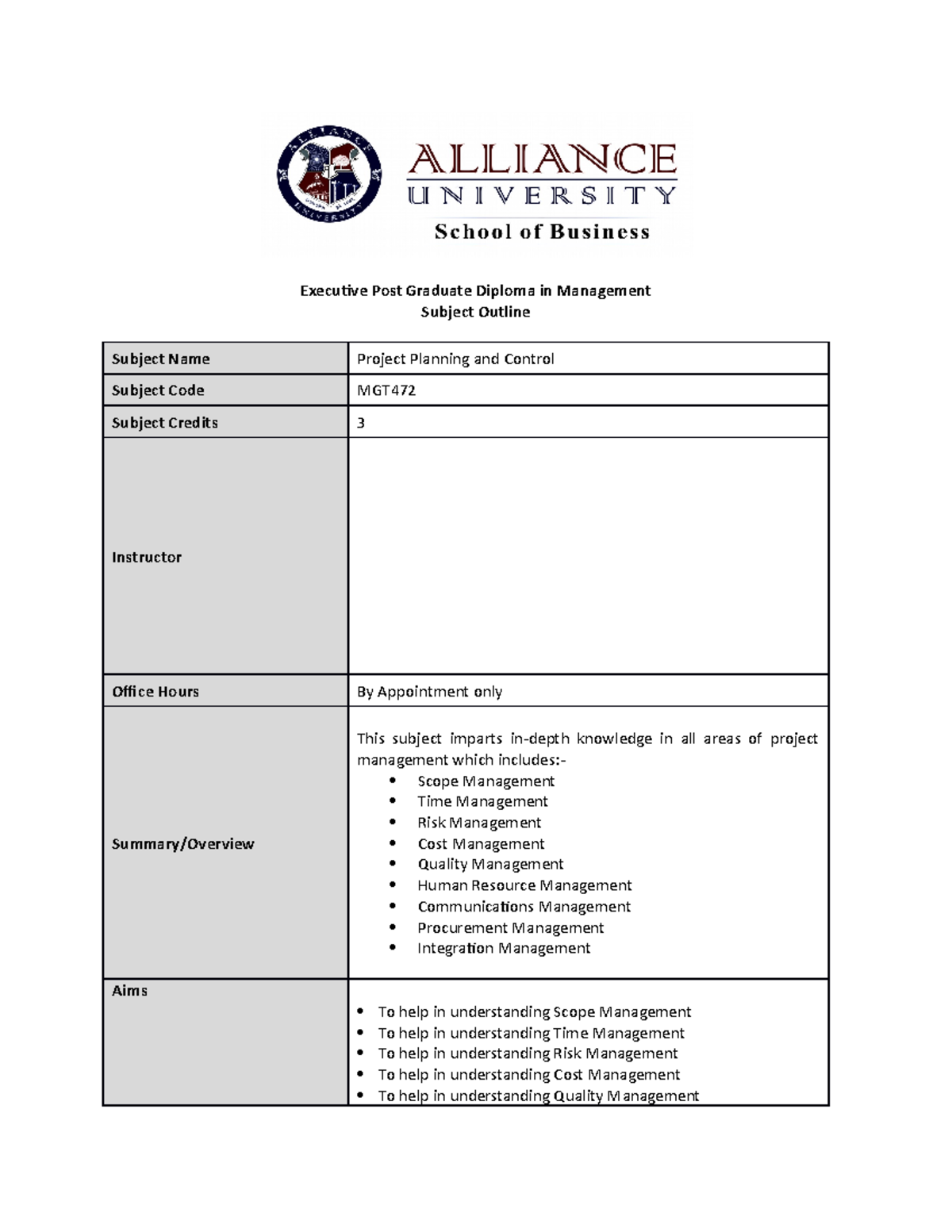 MGT472 - PPC - Course Outline - Executive Post Graduate Diploma in ...