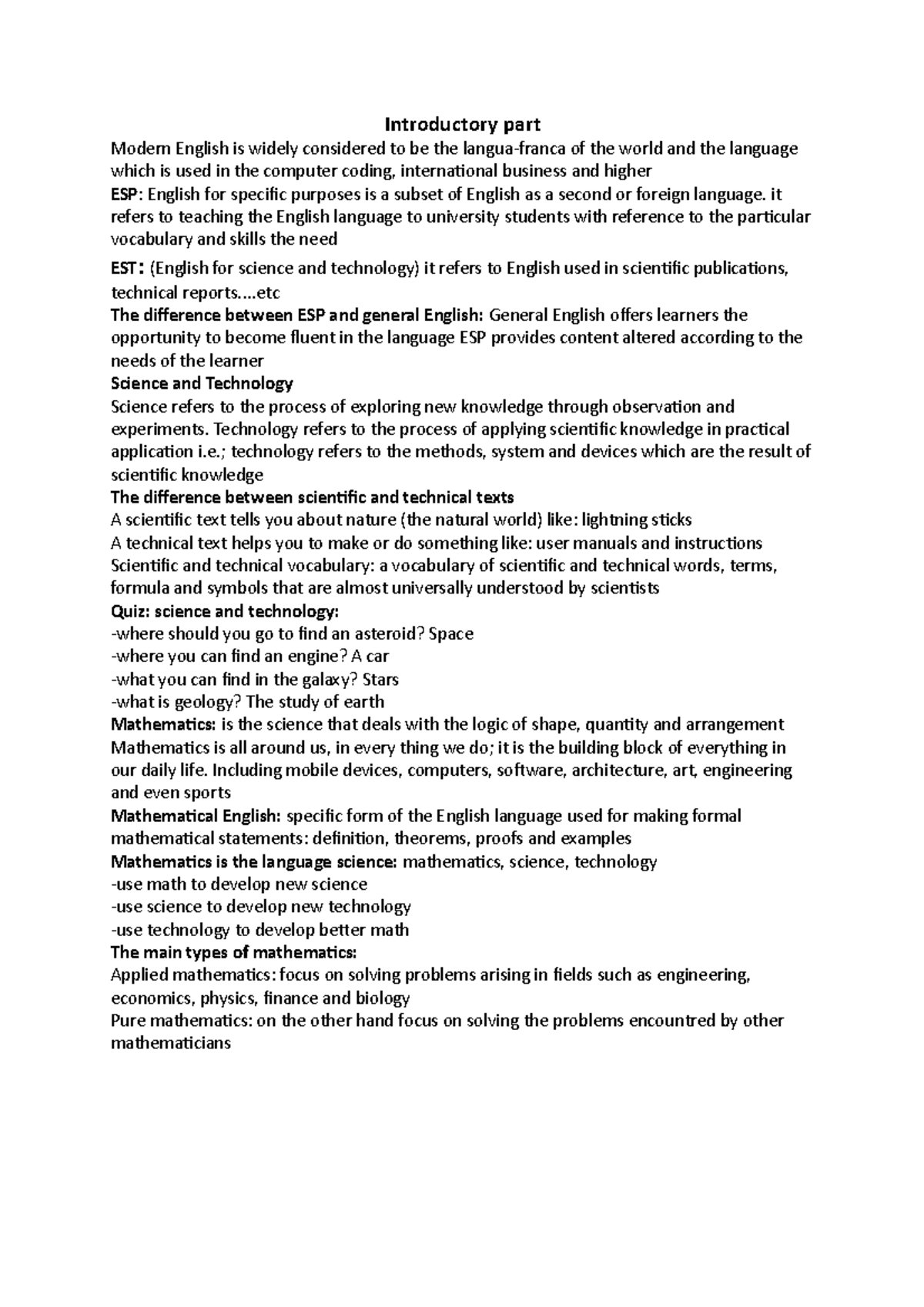 Introductory part 1er annee math - Introductory part Modern English is widely considered to be ...