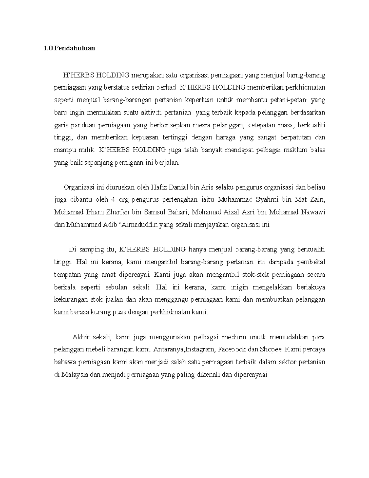 Business assignment ii - 1 Pendahuluan H’HERBS HOLDING merupakan satu ...