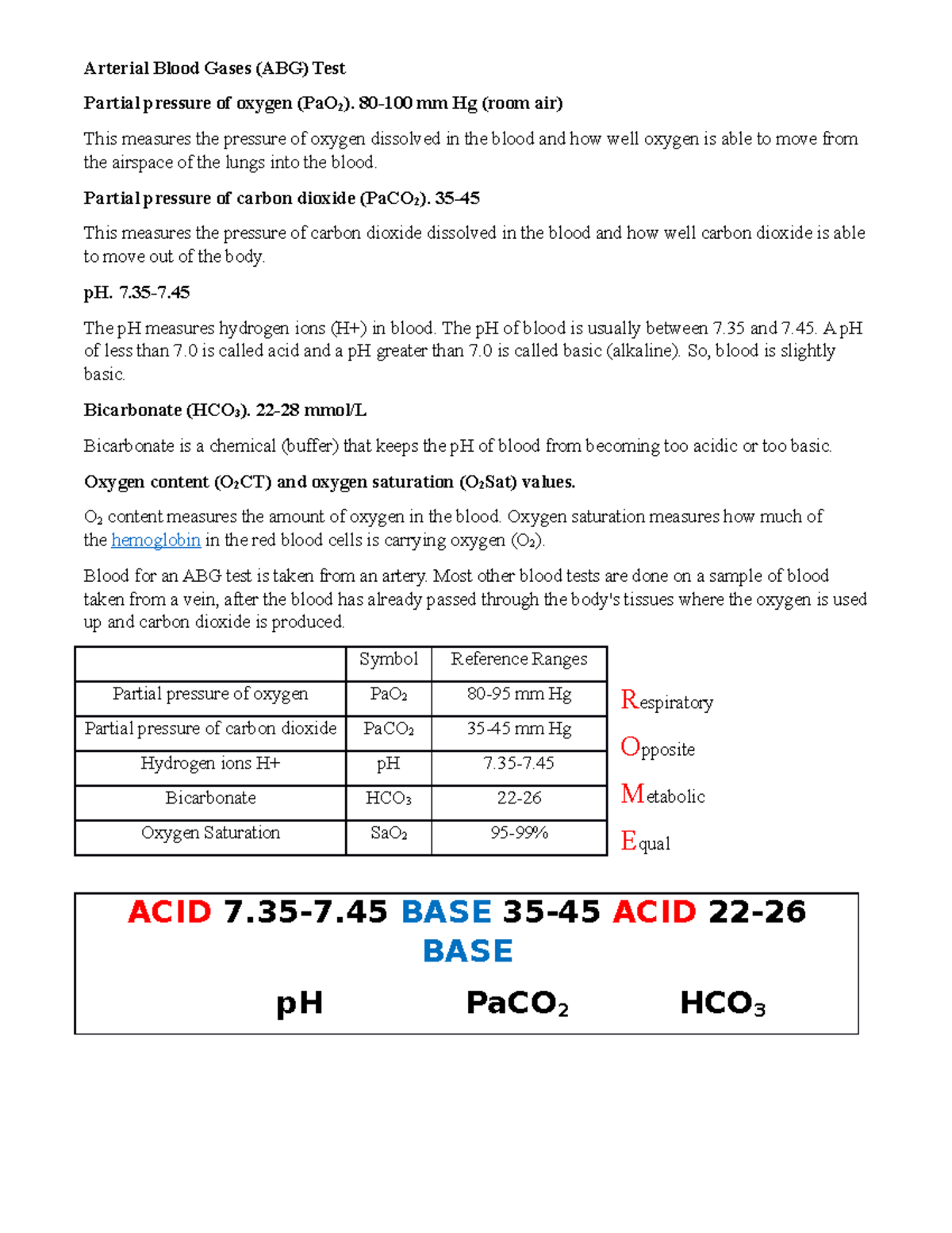 ABG's explained - Arterial Blood Gas study materials - Arterial Blood ...