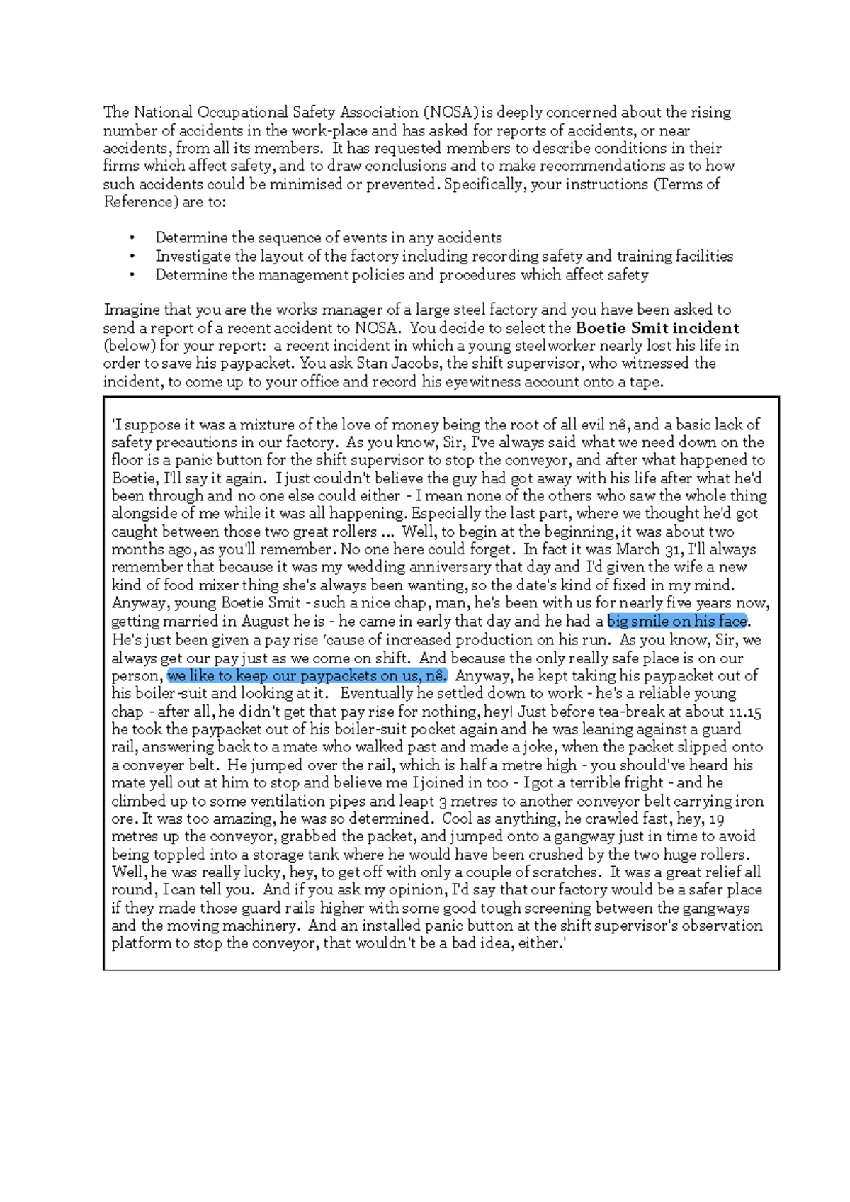 Boetie Smit Exercise - Eyewitness Account - The National Occupational ...