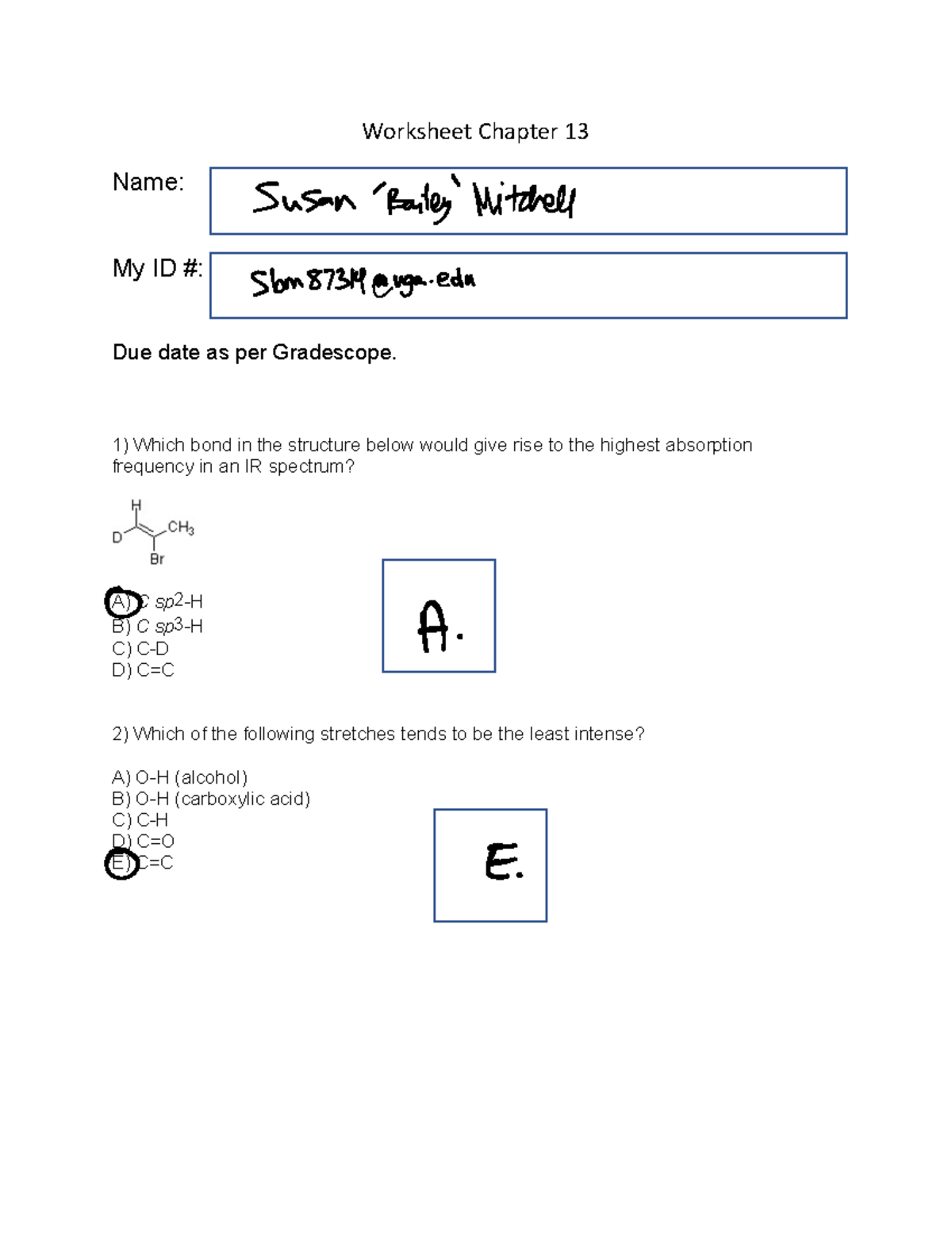 Worksheet Chapter 13 - Mitchell - Worksheet Chapter 13 Name: My ID ...