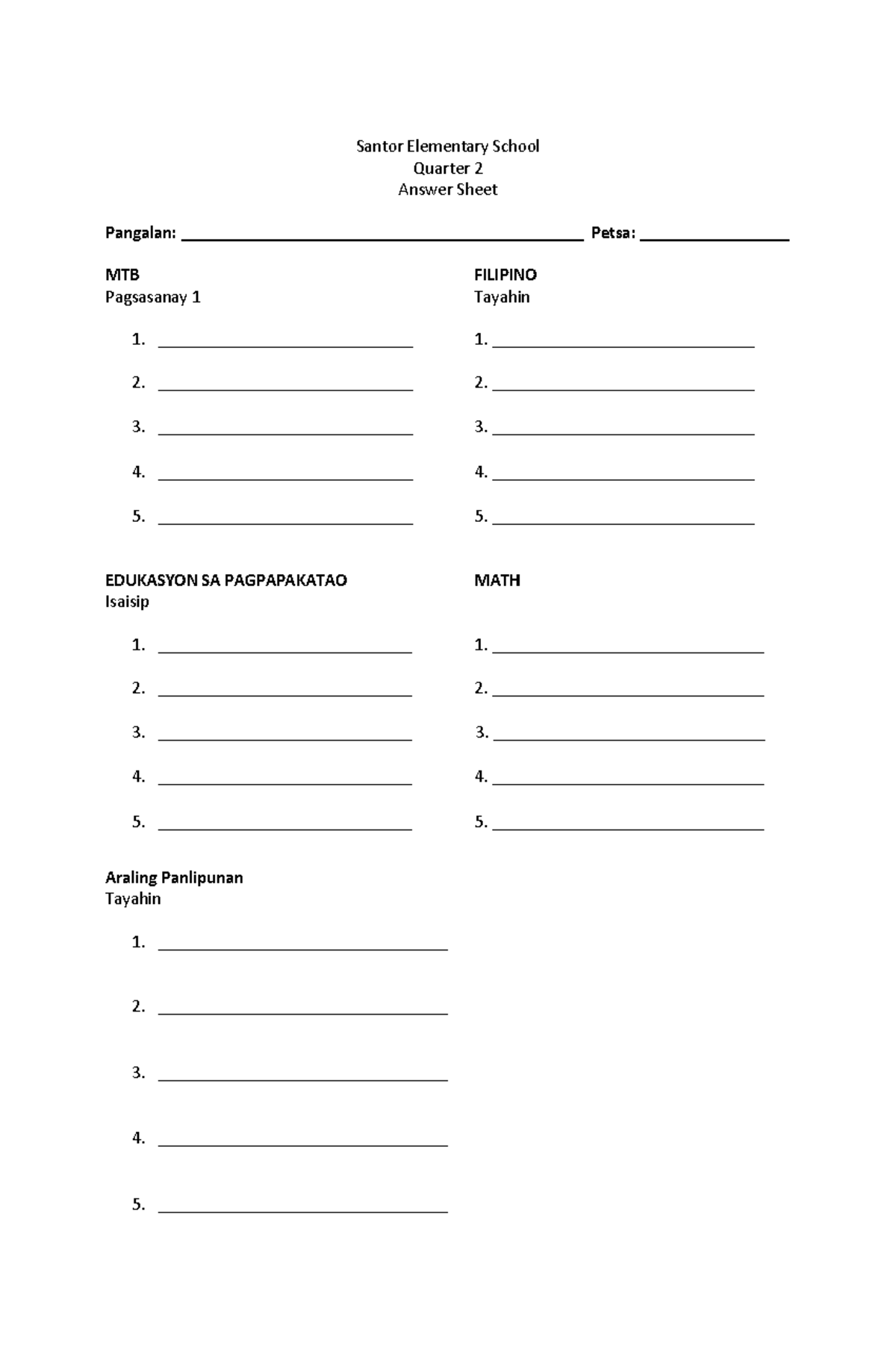 Answer Sheet 3 - Santor Elementary School Quarter 2 Answer Sheet ...