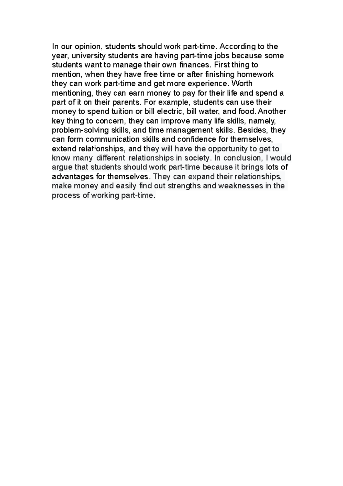 Assignment 1 - asm1 - In our opinion, students should work part-time ...