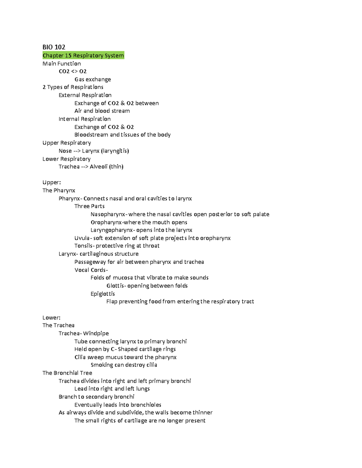 BIO 102 CH15Notes - Bio 102 Professor Wilson CH15 notes on the ...