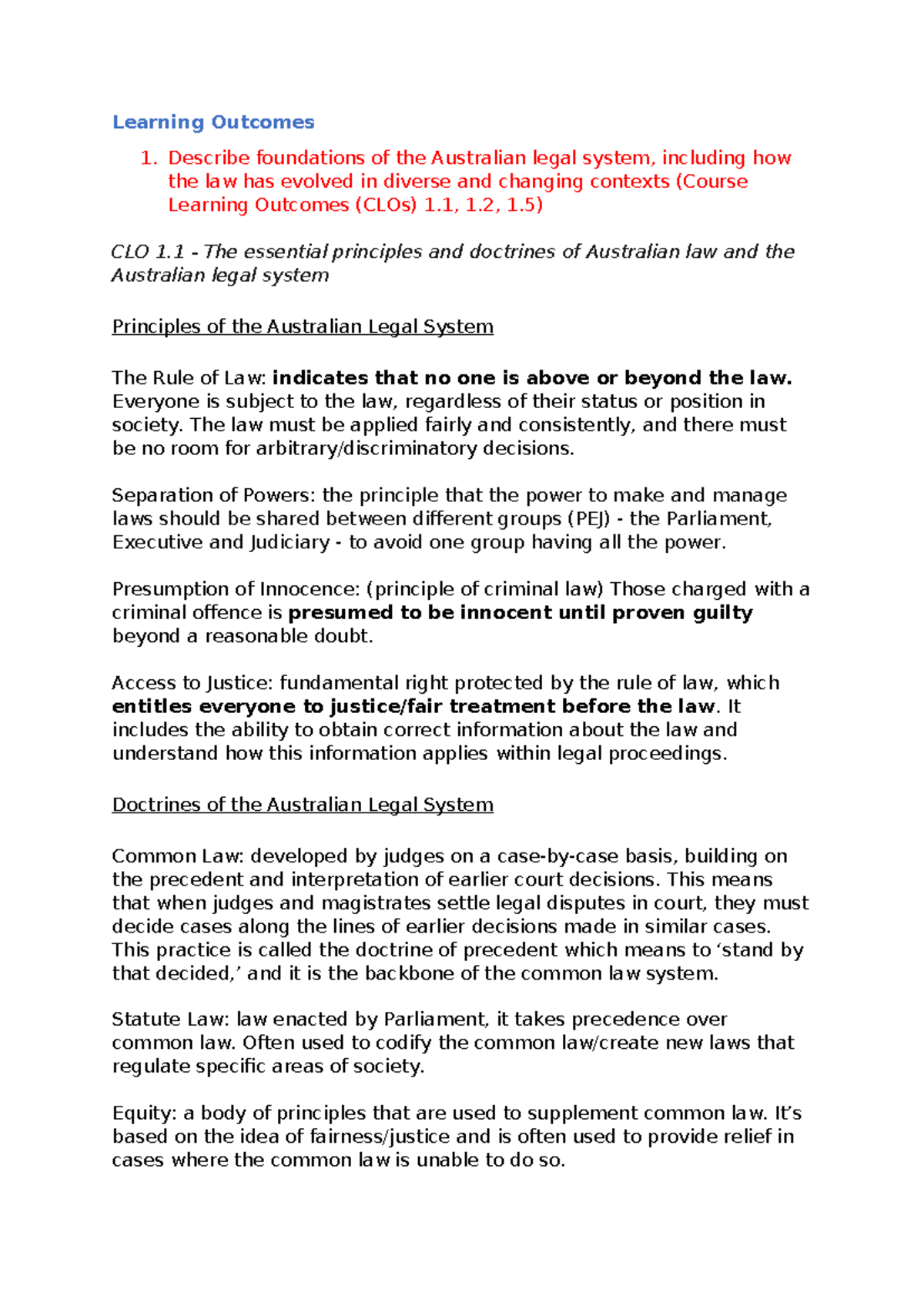 Intro to Law (PRS) - Learning Outcomes 1. Describe foundations of the ...