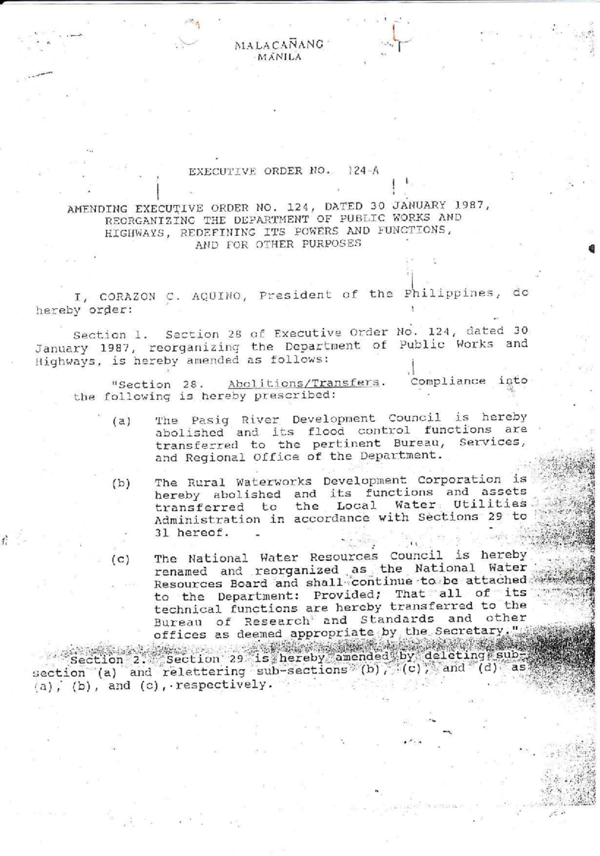 EO 124-A Amending EO 124 NWRC TO NWRB - I\IALAC I\1ANII ...