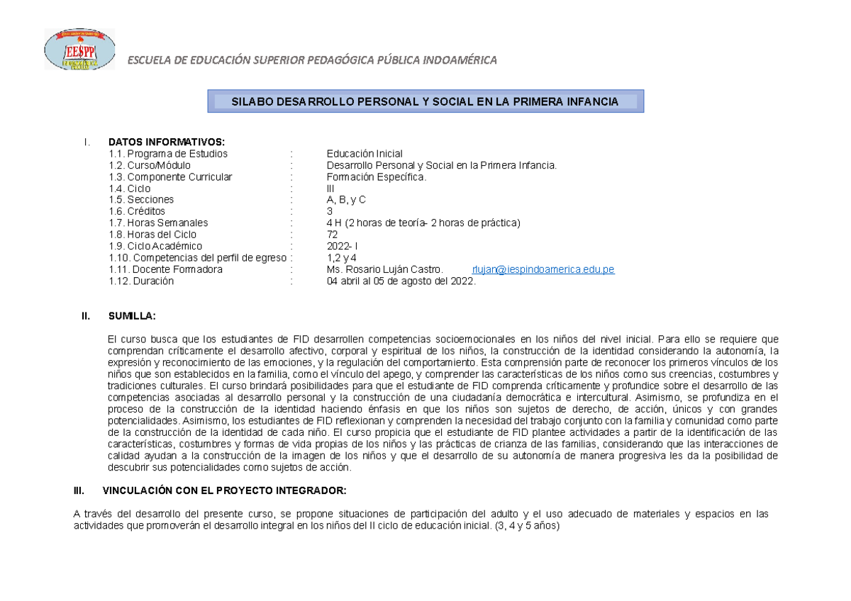 0 Silabo Desarrollo Personal Y Social - ESCUELA DE EDUCACIÓN SUPERIOR ...