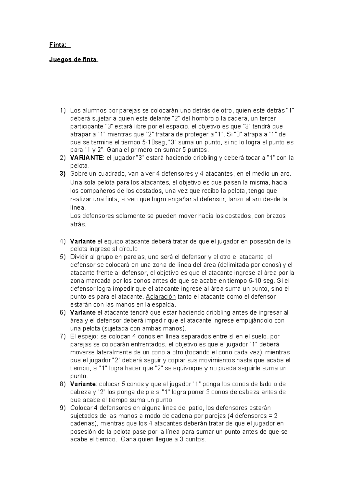 Fichero - asdasd - Finta: Juegos de finta 1) Los alumnos por parejas se ...