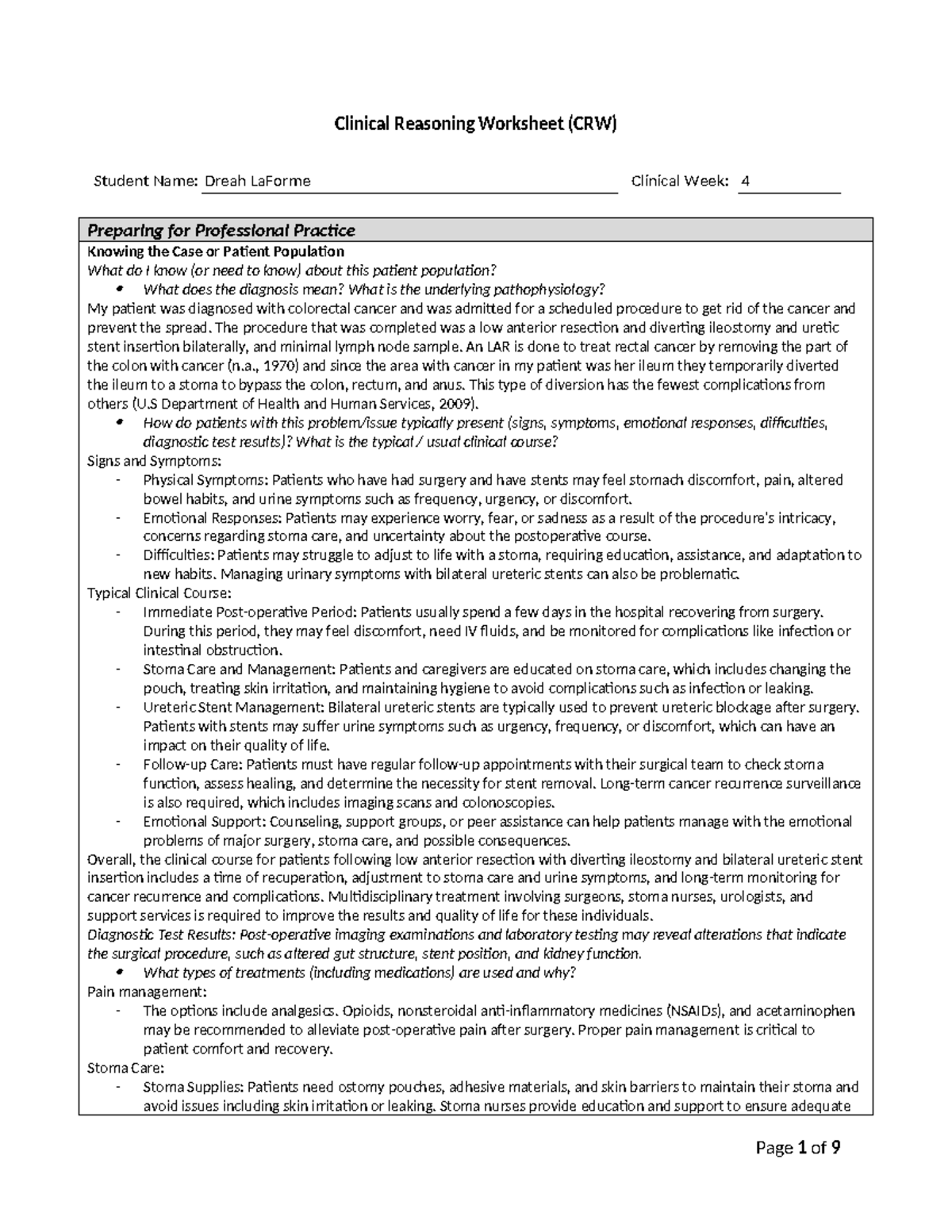 CRW 1 - crw example - Clinical Reasoning Worksheet (CRW) Student Name ...