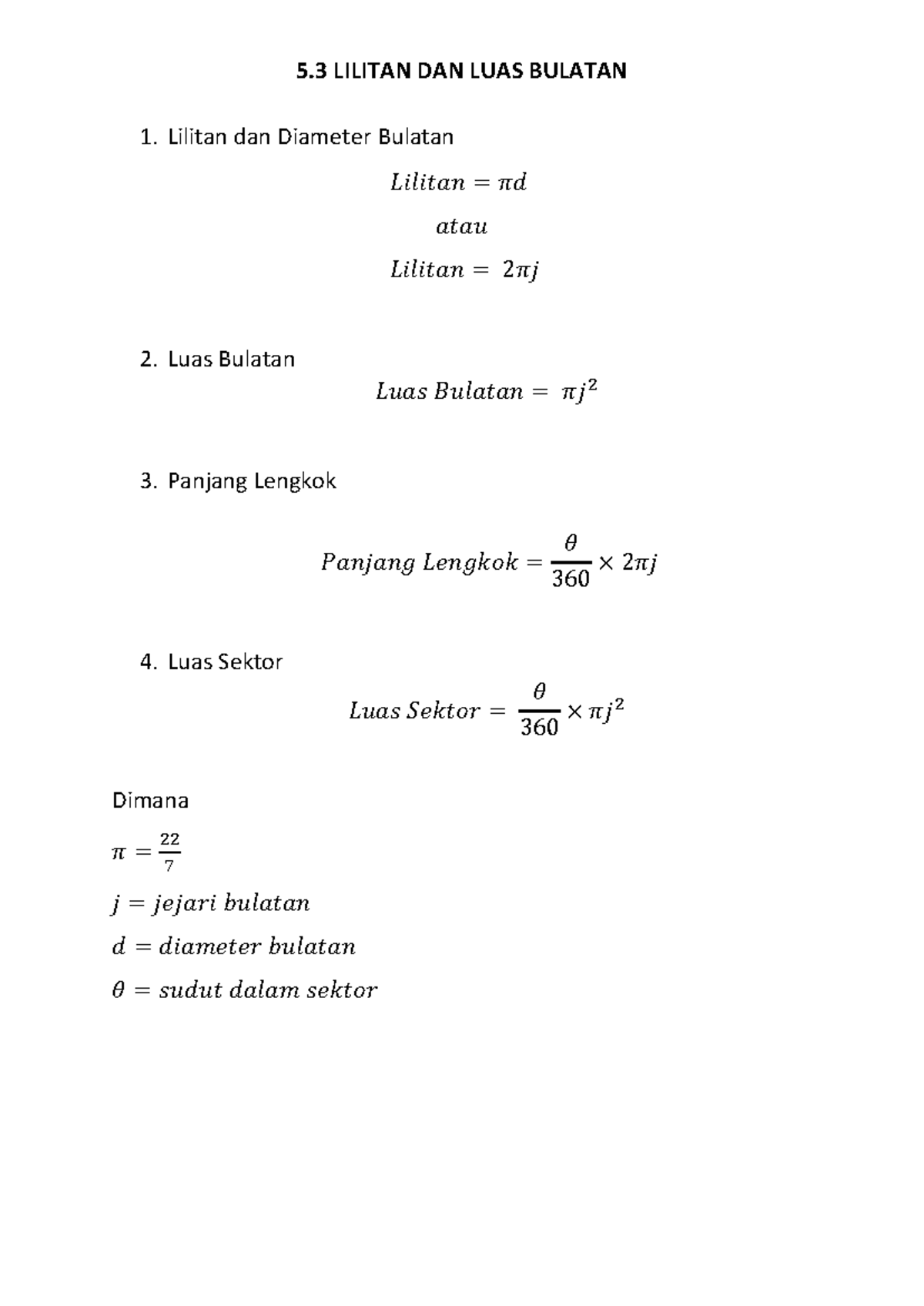 5 - asaasa - 5 LILITAN DAN LUAS BULATAN 1. Lilitan dan Diameter Bulatan ...