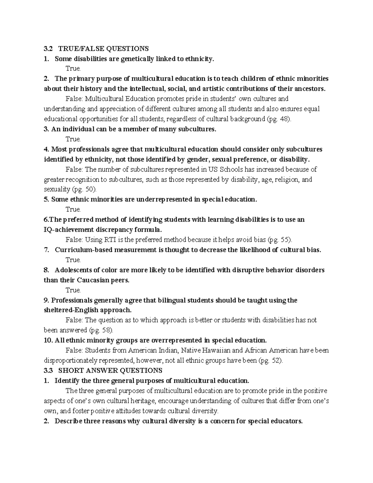 SPED Chapter 3 Lecture Prep - 3 TRUE/FALSE QUESTIONS Some disabilities ...