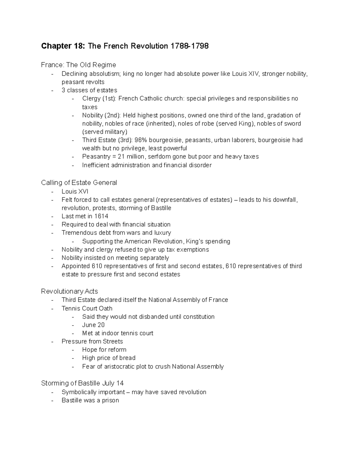 HIST 1100 October 28 Mc Fadden - Chapter 18: The French Revolution 1788 ...