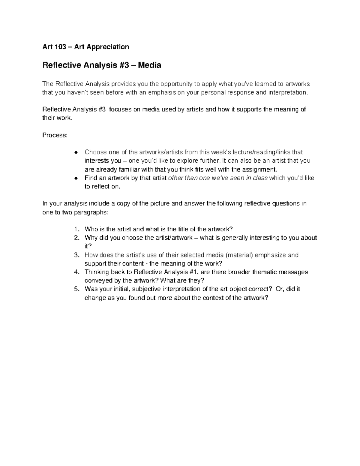 Reflective Analysis #3 - Media - Art 103 – Art Appreciation Reflective ...