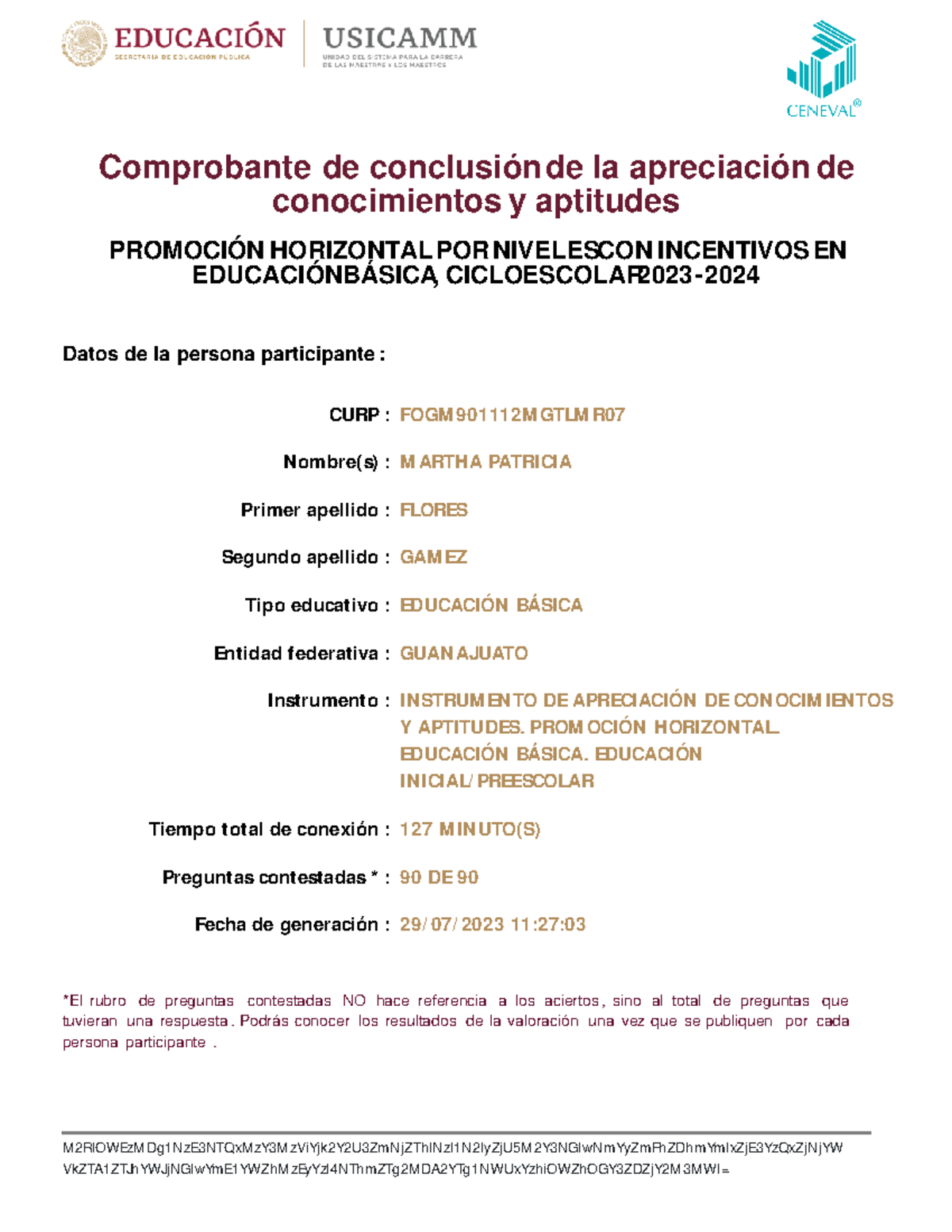 Comprobante de conclusión - PROM OCIÓN HORIZONTAL. EDUCACIÓN BÁSICA ...