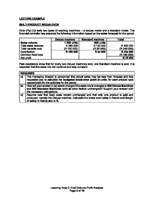 CVP Question Lecture example (Basic CVP Analysis) - LECTURE EXAMPLE BASIC CVP ANALYSIS The ...