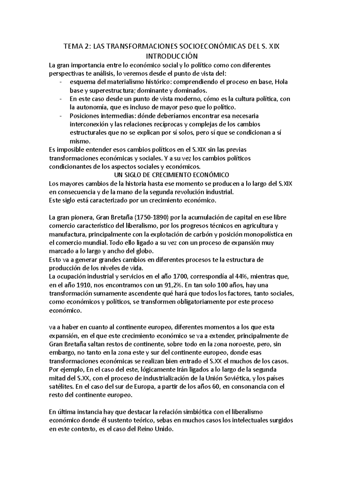 Las Transformaciones Socioeconómicas del S.XIX - TEMA 2: LAS TRANSFORMACIONES SOCIOECONÓMICAS ...