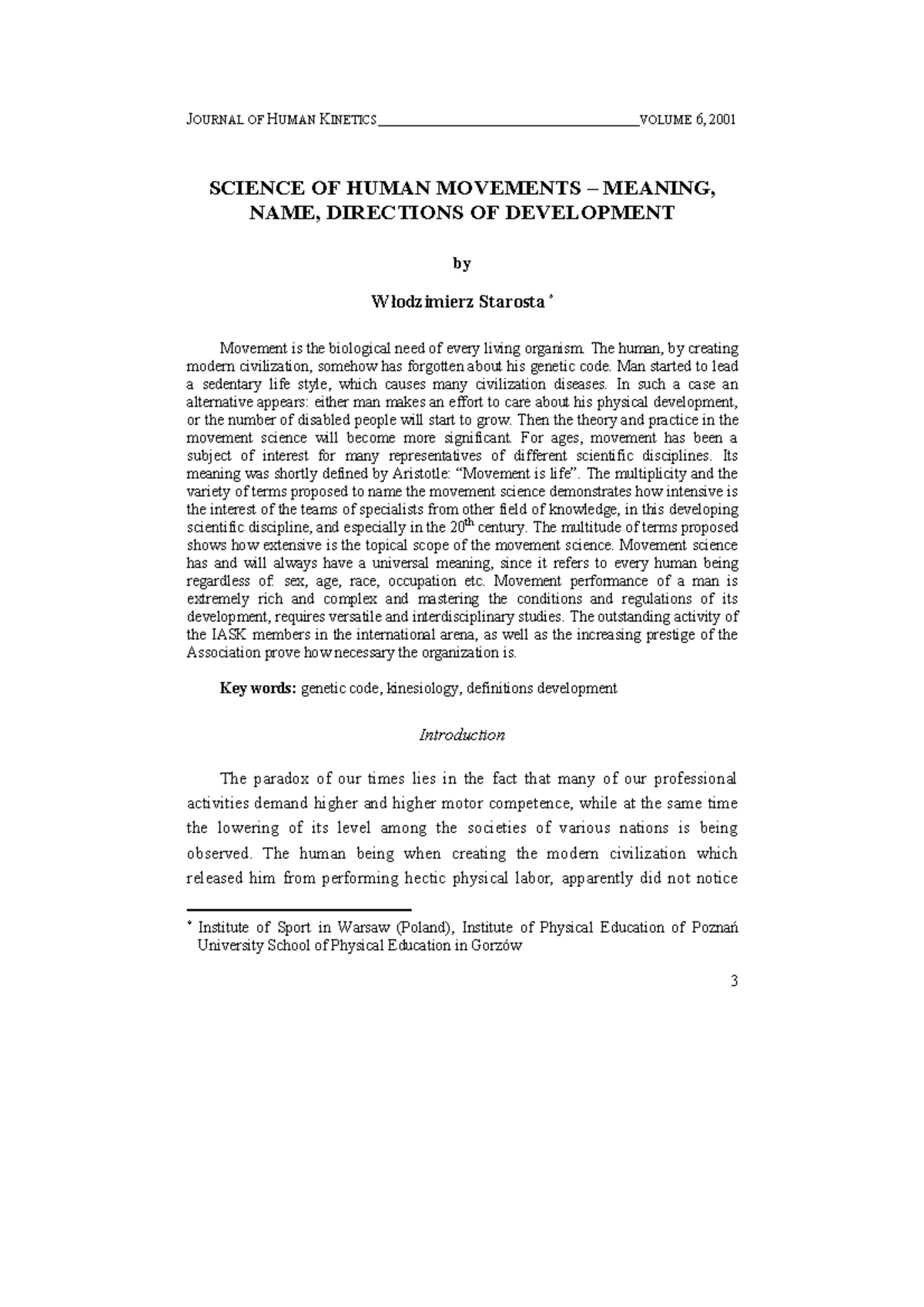 01 sta - Lecture notes in the human movement - JOURNAL OF HUMAN ...