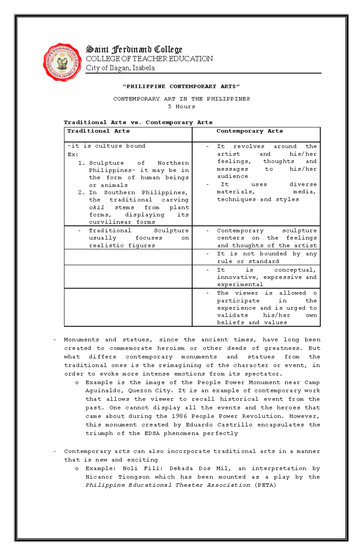 PCA -LC-9-14 - Ndjsna - Saint Ferdinand College COLLEGE OF TEACHER EDUCATION City of Ilagan ...