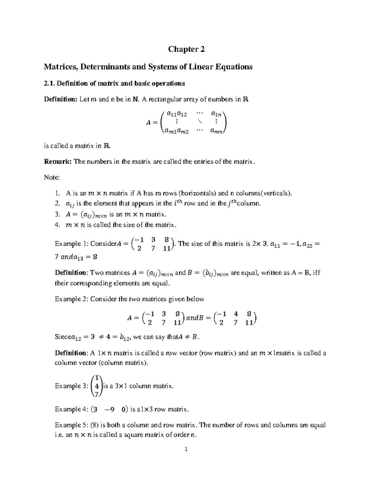 Chapter 2 - It's good pp - Chapter 2 Matrices, Determinants and Systems ...