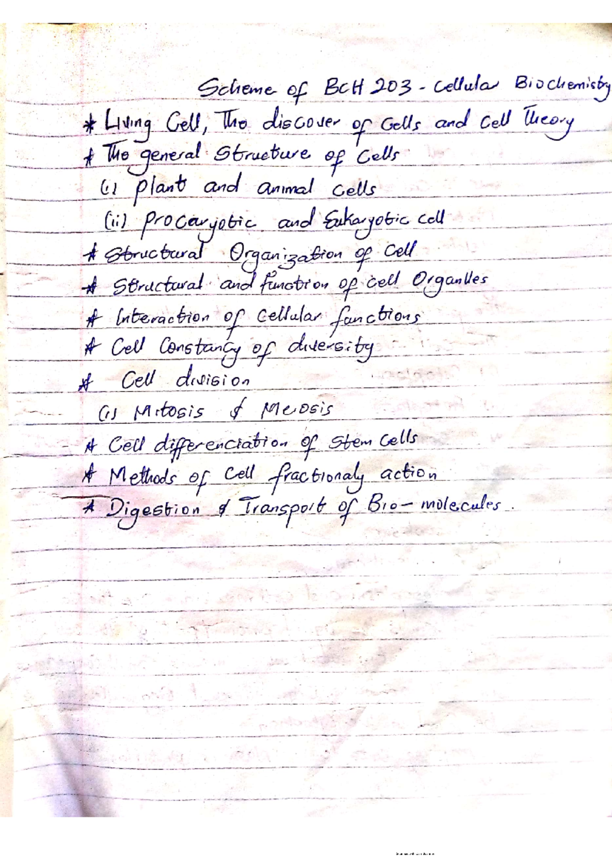 Bch 203 updated - Note - Scheme of BCH 203 cellular Biochemistry Living ...