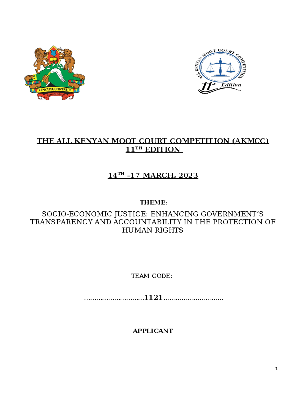 TEAM 1121 Petitioners - THE ALL KENYAN MOOT COURT COMPETITION (AKMCC ...