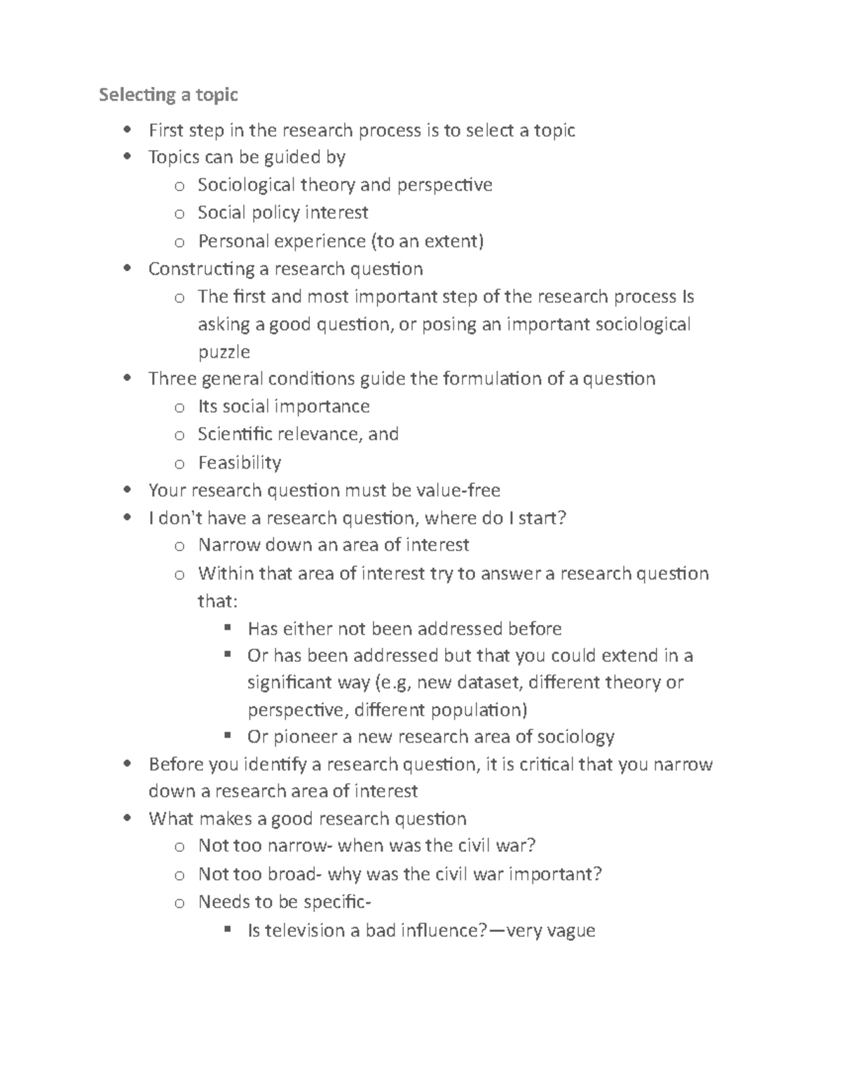 Selecting a topic - Selecting a topic First step in the research ...