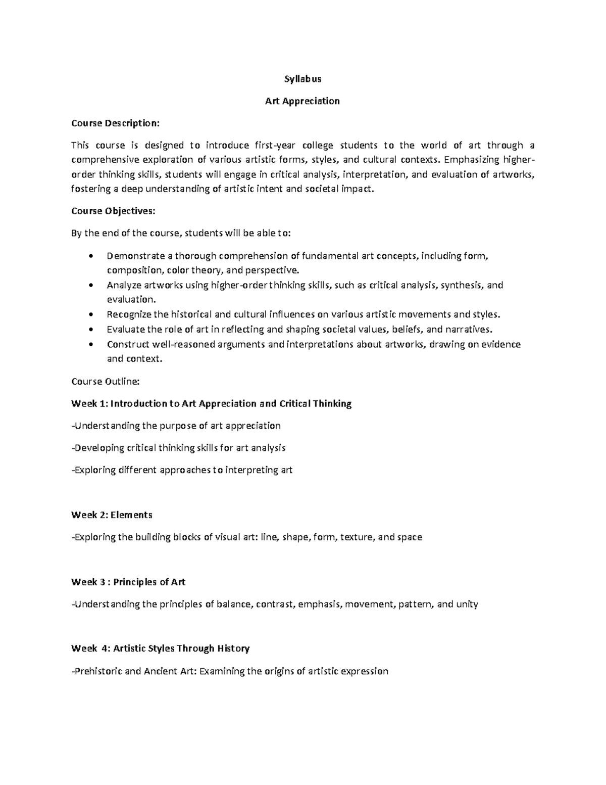 Art Appreciation Outline Prepared by Jinah Villones - Syllabus Art ...