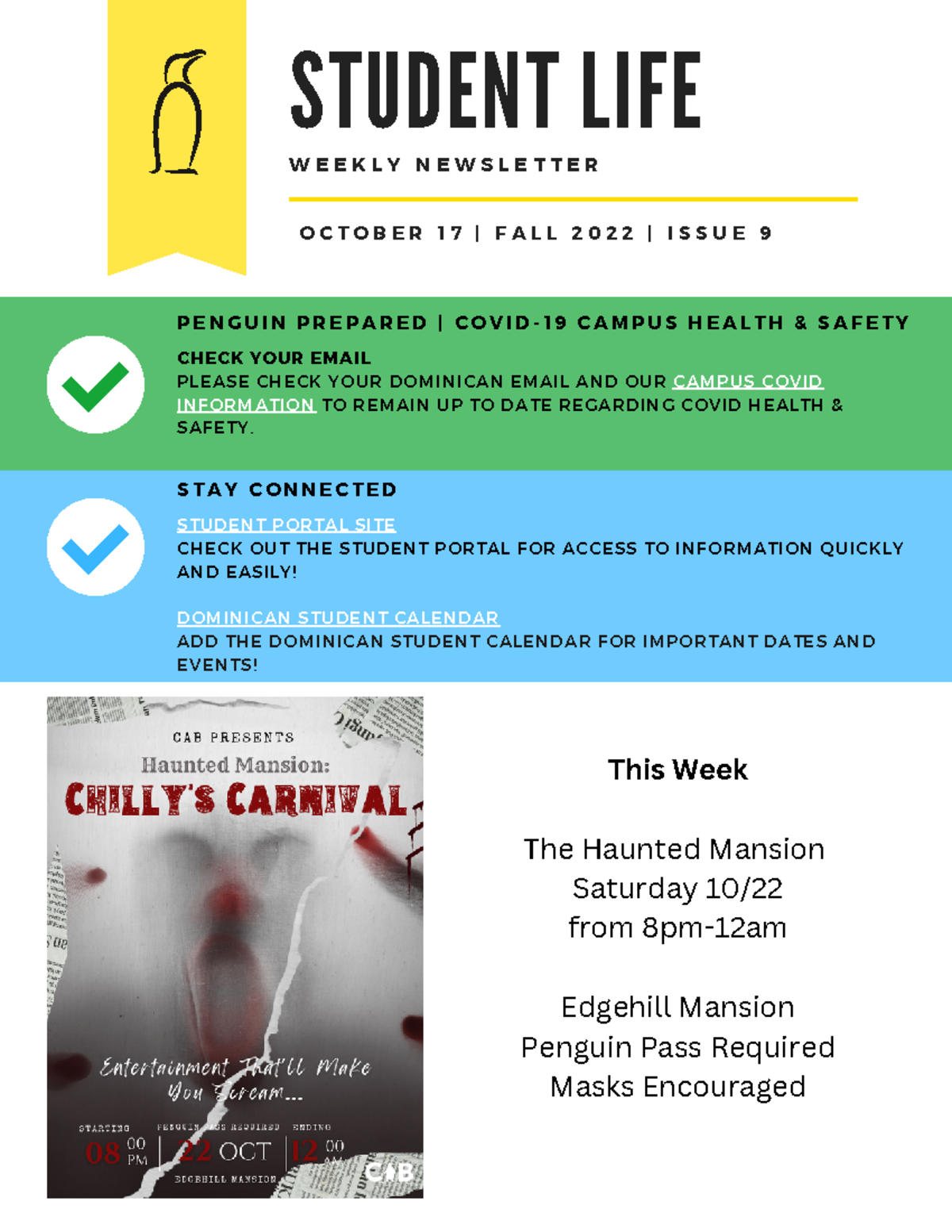 Student Life Newsletter Fall 2022 Issue 9 - S T A Y C O N N E C T E D STUDENT PORTAL SITE CHECK ...