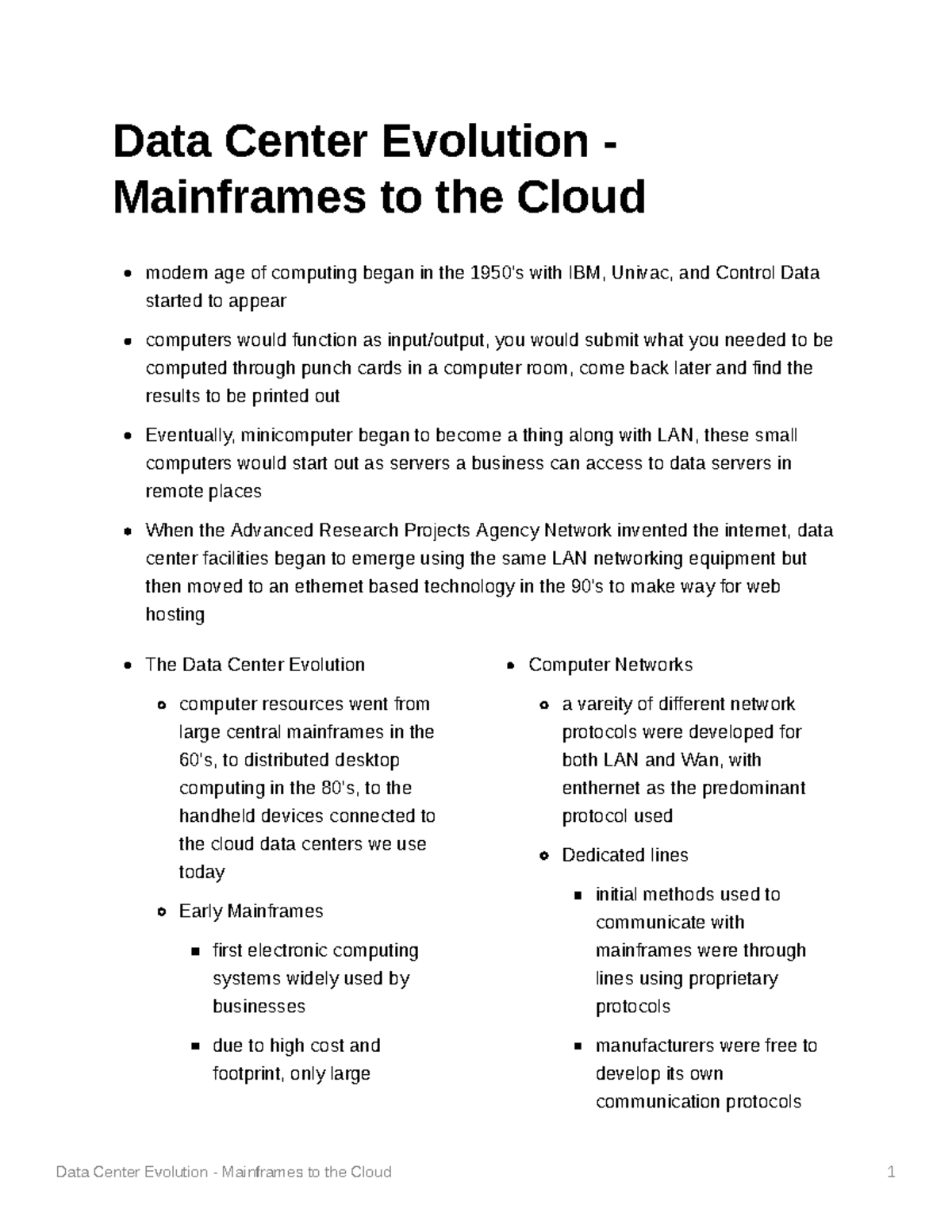 Data Center Evolution - Mainframes to the Cloud - Studocu