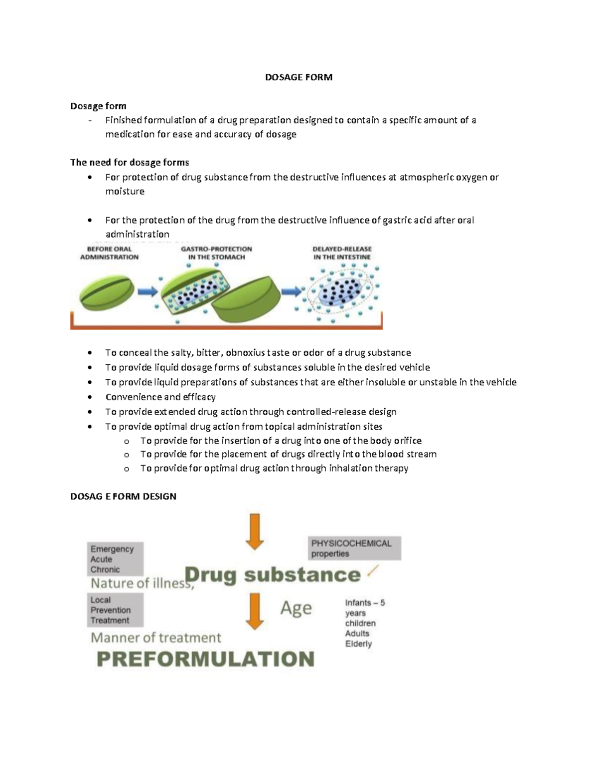 Topic 3 ( Undone)) - DOSAGE FORMS - DOSAGE FORM Dosage form Finished ...