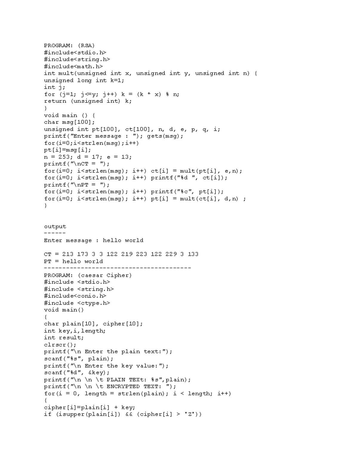 Networksecurity Lab-1 - PROGRAM: (RSA) #include #include #include int mult(unsigned int x ...