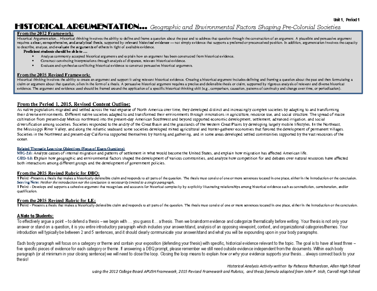 Historical argumentation factors shaping precolonial societies - Unit 1 ...