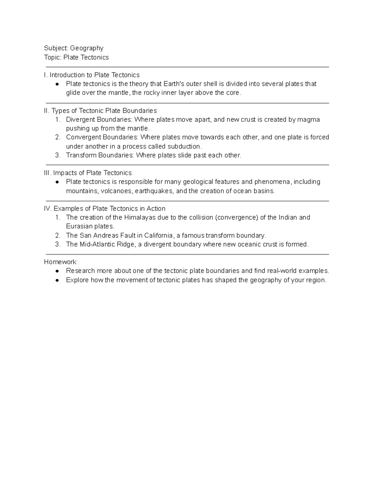 Subject Geography - my work - Subject: Geography Topic: Plate Tectonics ...