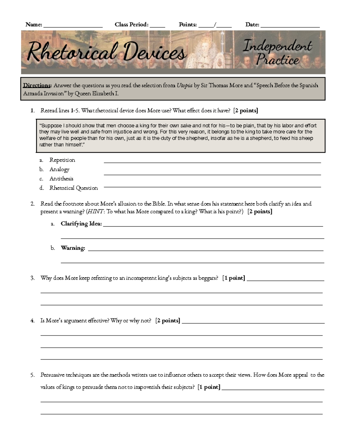 Independent Practice Rhetorical Devices Lesson [SL.11-12.3, RI.11-12.5 ...