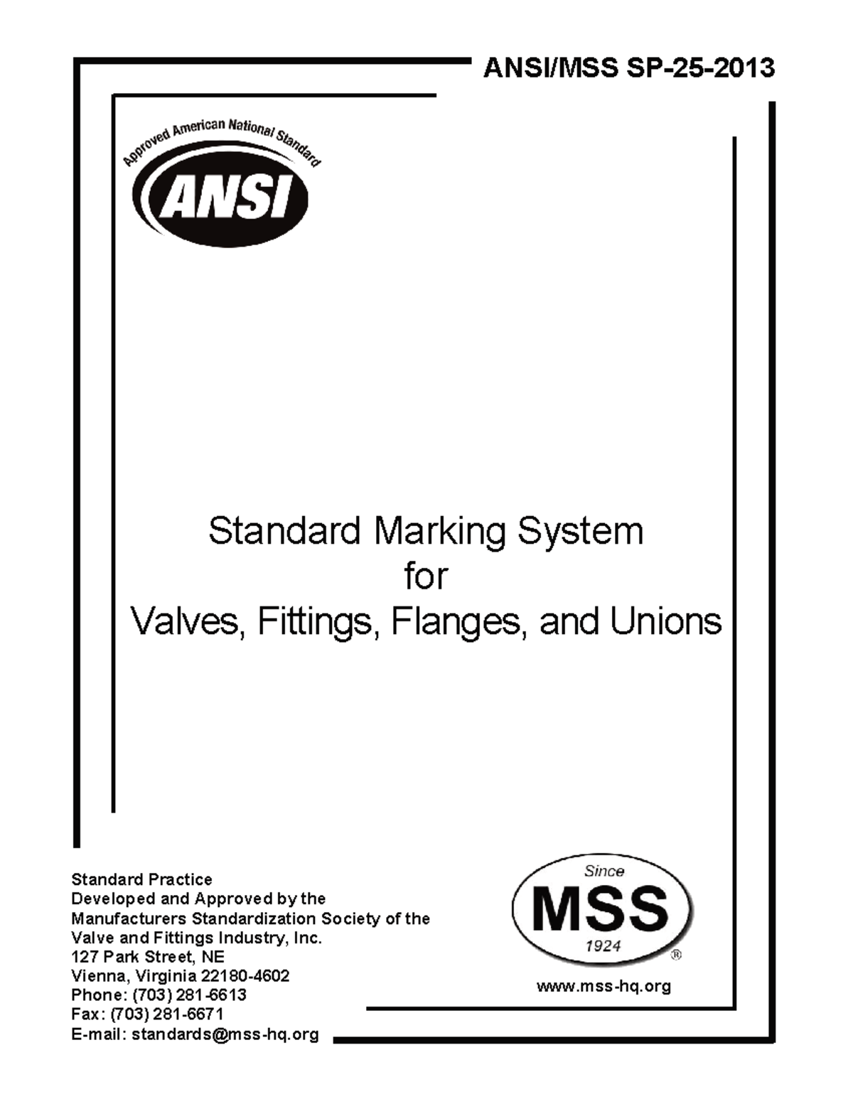MSS SP 25 2013 Standard Marking System for Valves Fittings Flanges and ...