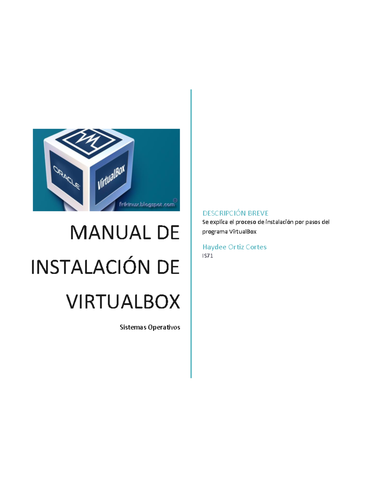 Manual de instalación del programa VirtualBox - Sistemas operativos - Studocu