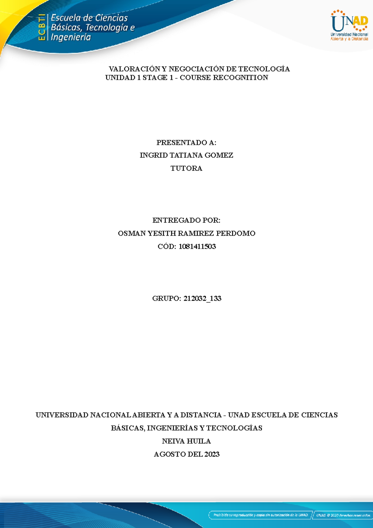 Stage 1 - Course recognition-Osman Yesith Ramirez - VALORACIÓN Y NEGOCIACIÓN DE TECNOLOGÍA ...