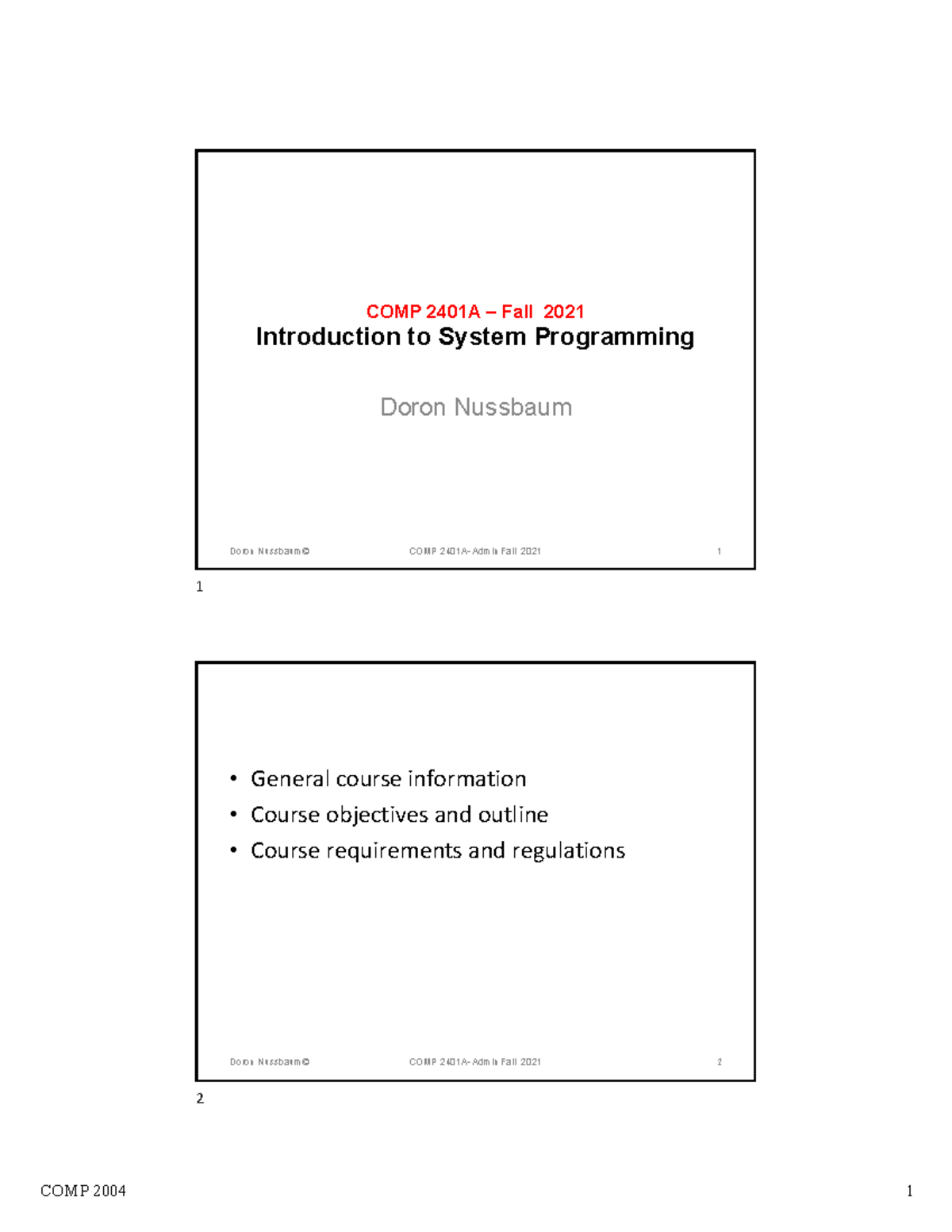 COMP 2401 overview - start of the course - GeneralCourseCourse objectivesrequirements course ...