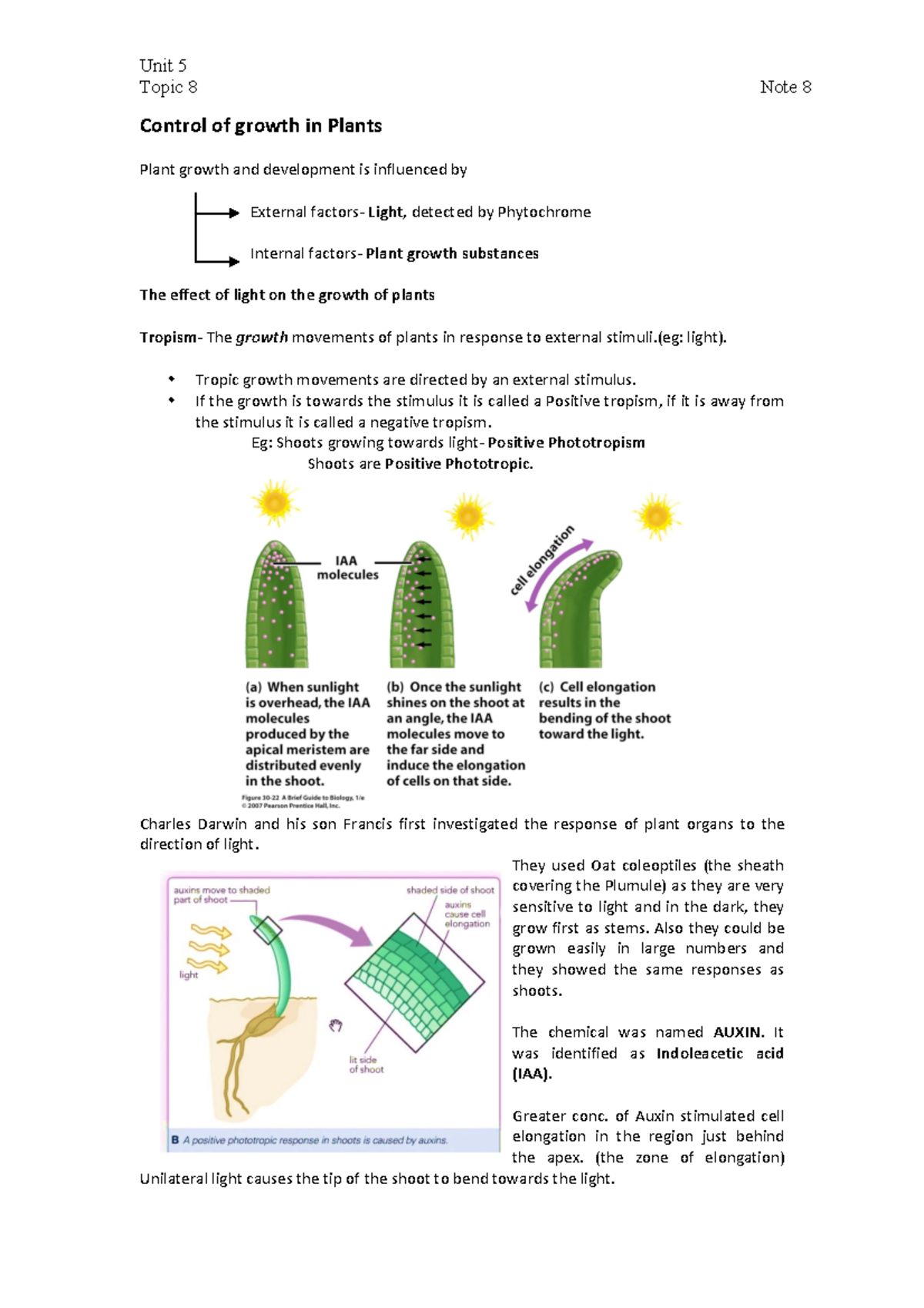 Control of growth in Plants - Topic 8 Note 8 Control of growth in ...