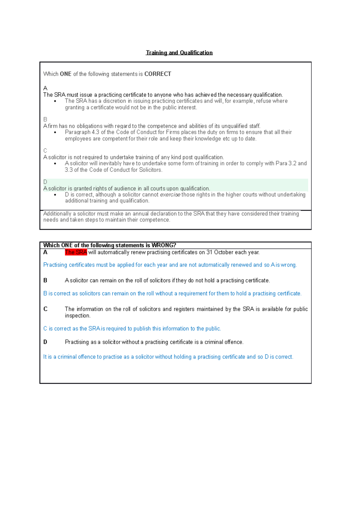 PCR MCQs - MCQ - Training and Qualification Which ONE of the following ...