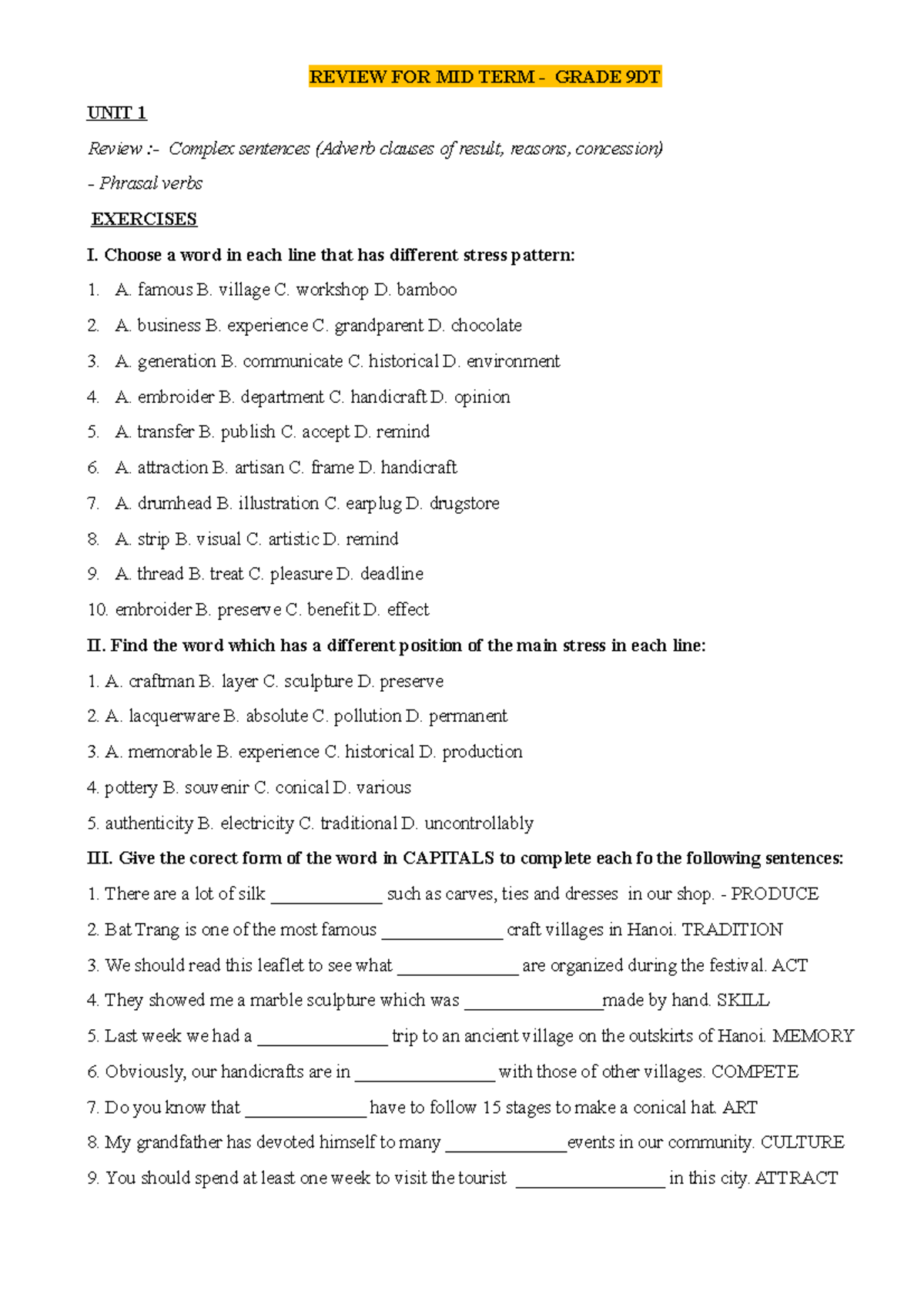 De cuong on tap giua HK1 Tieng Anh 9 nam 2022 2023 - REVIEW FOR MID ...