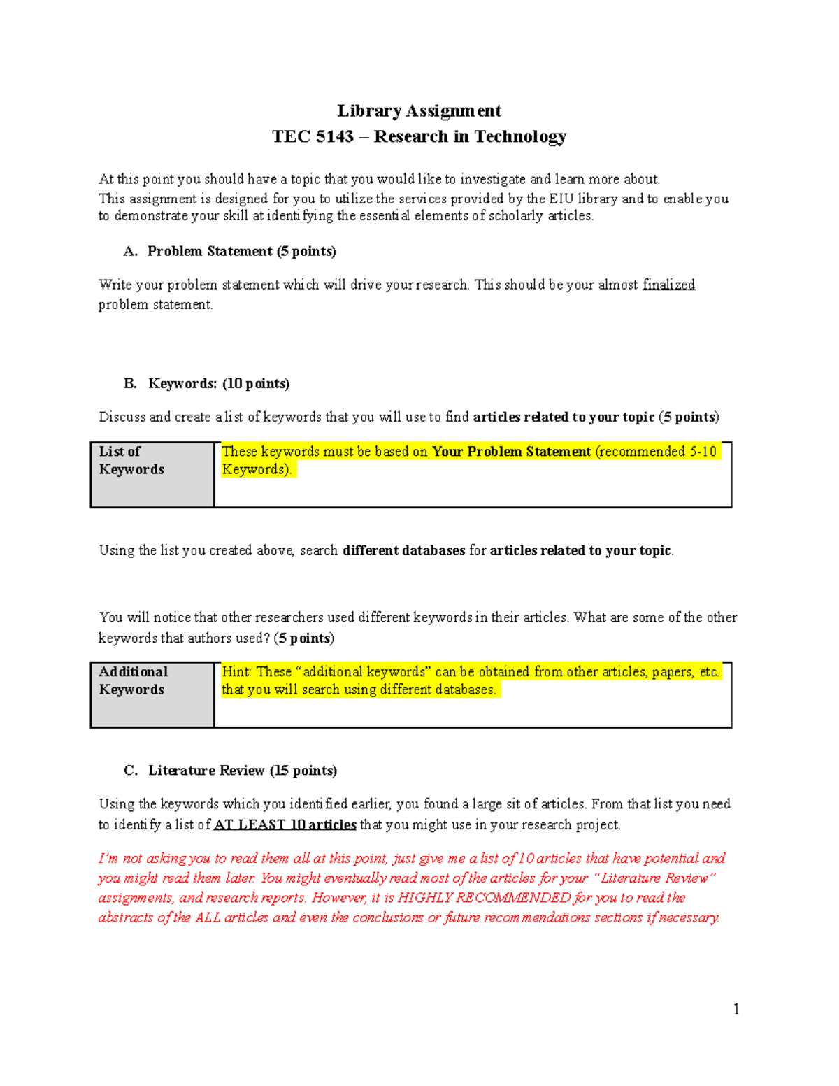 Library Assignment with Guidelines - Library Assignment TEC 5143 ...