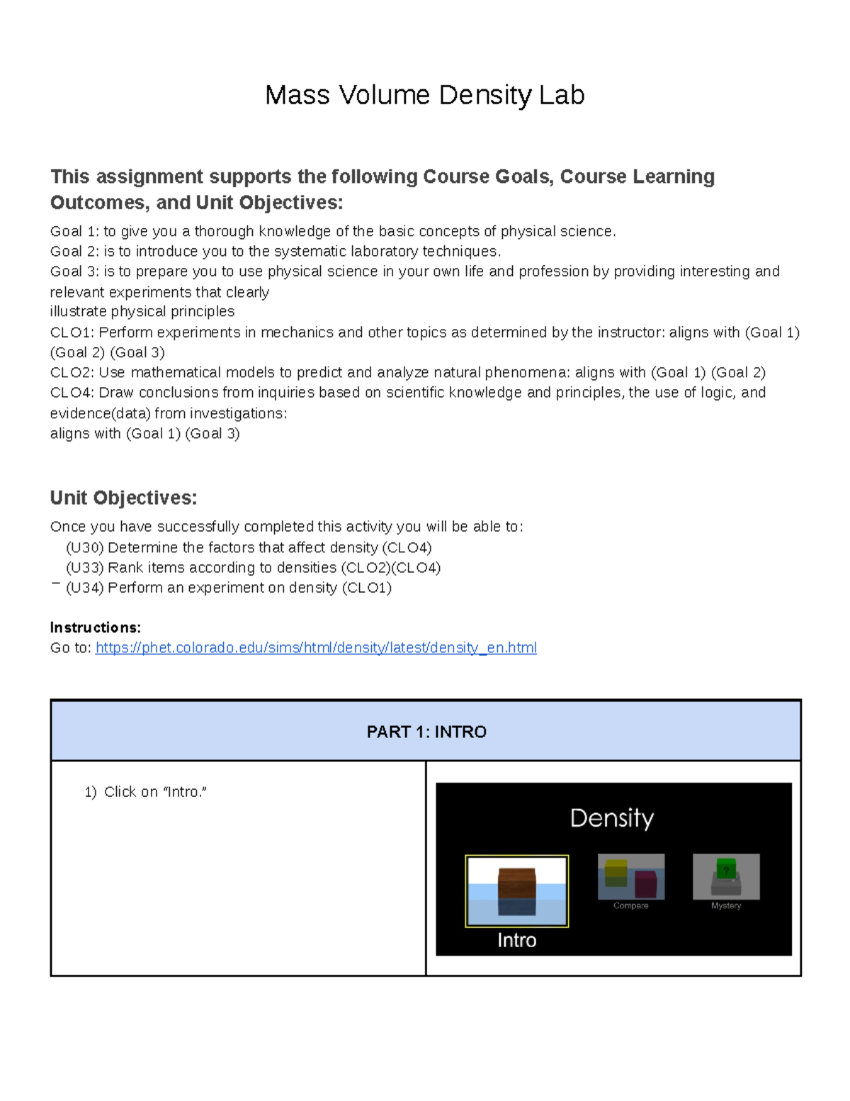 Mass Volume Density Assignment - Mass Volume Density Lab This ...