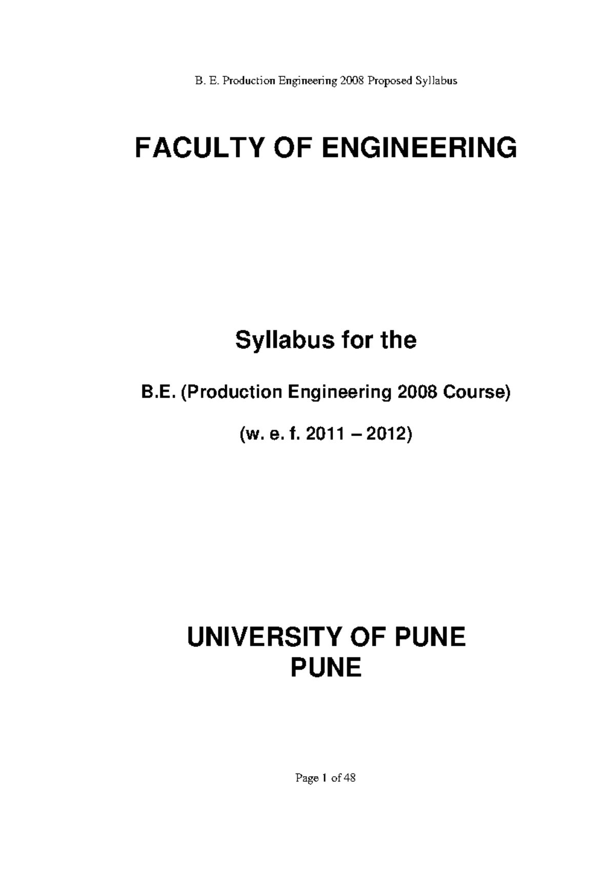 BE-Production Engineering 2008 course - FACULTY OF ENGINEERING Syllabus ...
