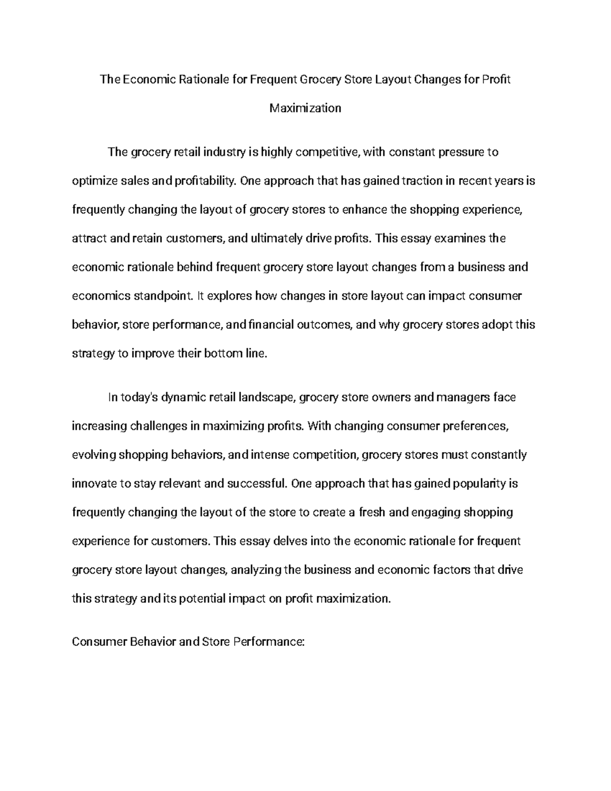 analysis research paper - The Economic Rationale for Frequent Grocery ...