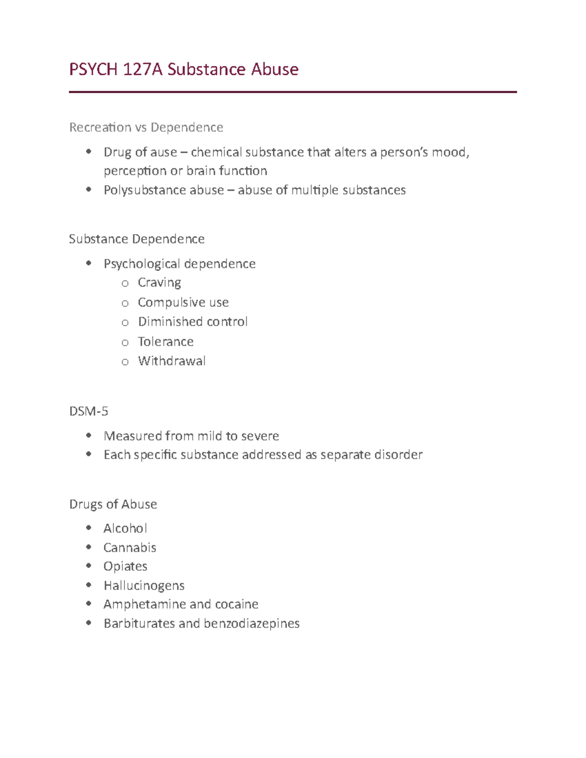 PSYCH 127A Substance Abuse - PSYCH 127A Substance Abuse Recreation vs ...