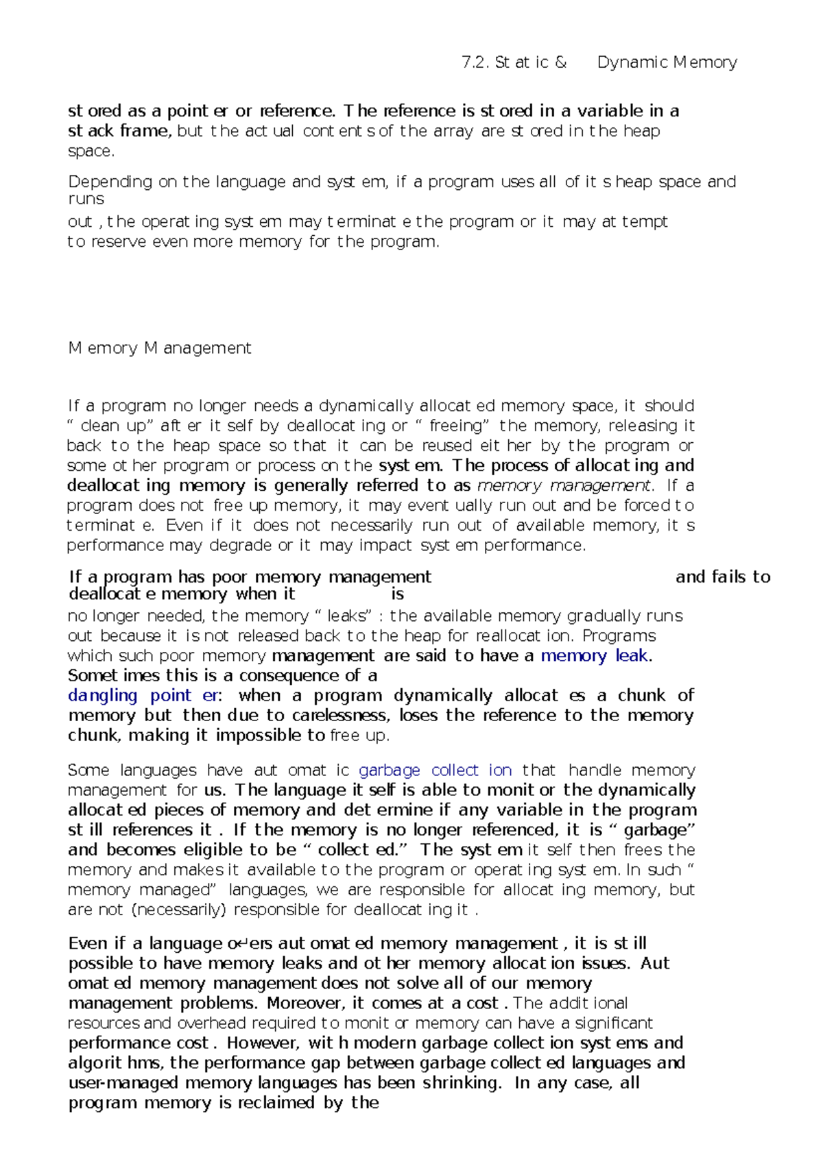 Cs115 intro to computer science - St at ic & Dynamic M emory st ored as a point er or reference ...