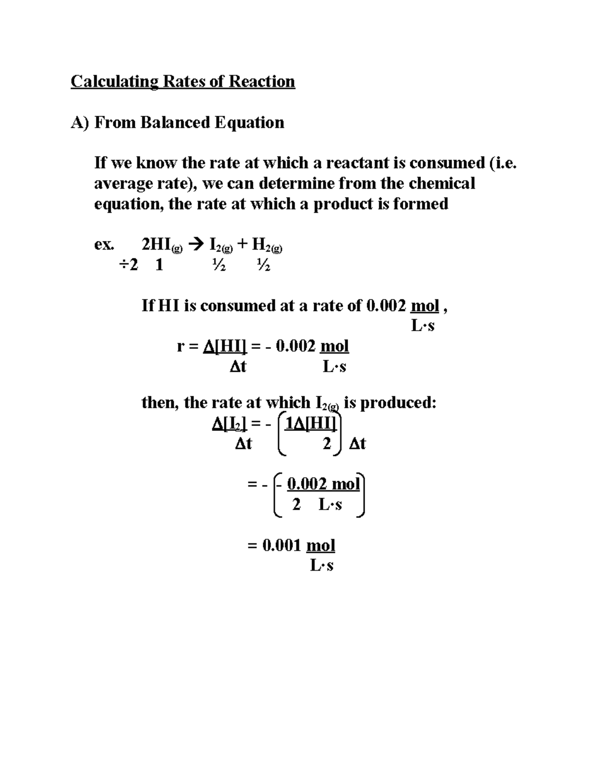 3Calculating Ratesof Reaction - Calculating Rates of Reaction A) From ...